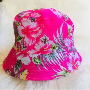 Glam Shop | Accessories | Sun Hat Pink Floral Bucket Tropical | Poshmark
